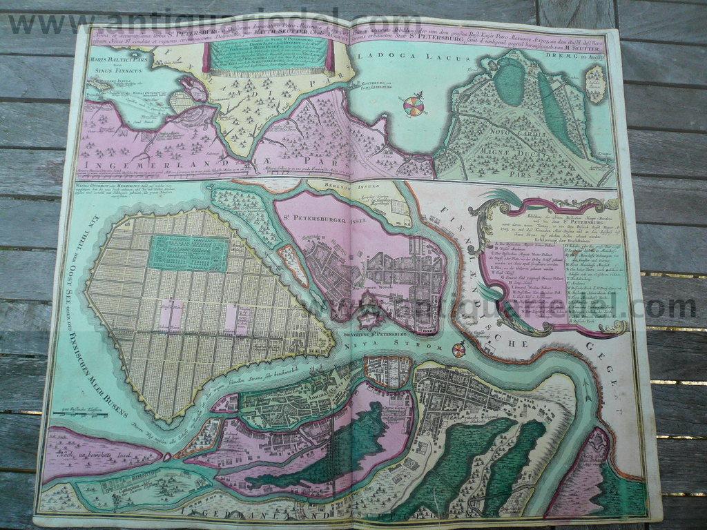 St. Petersburg, anno 1734, map, Seutter M., old colours par Seutter ...