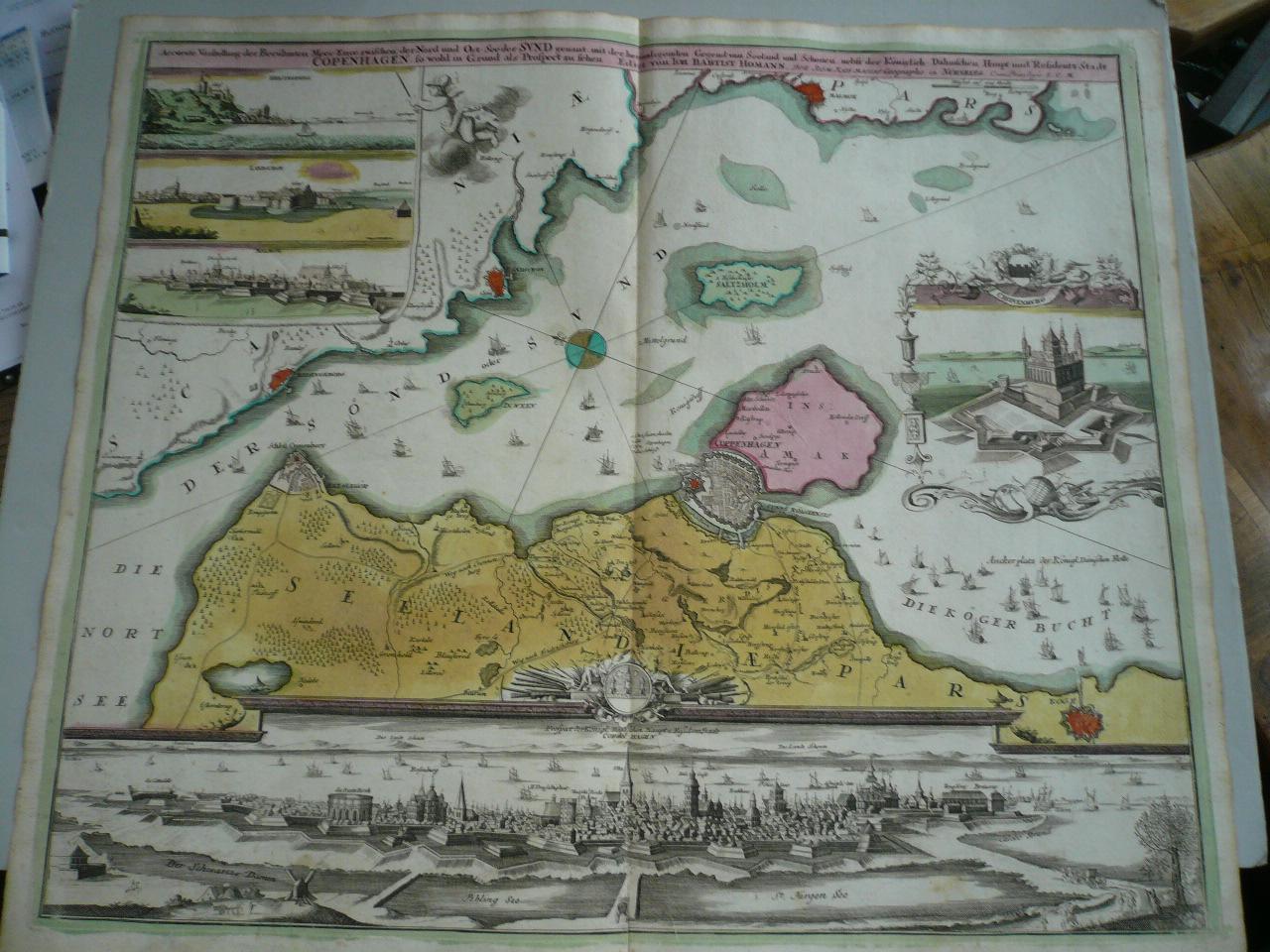 Copenhagen/Seeland, map+plan, Homann J.B., old colours by Homann J.B ...