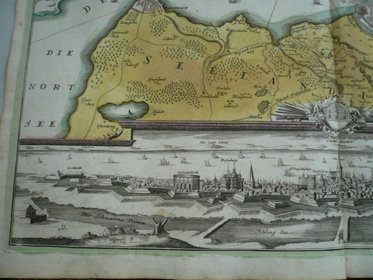 Copenhagen/Seeland, map+plan, Homann J.B., old colours by Homann J.B ...