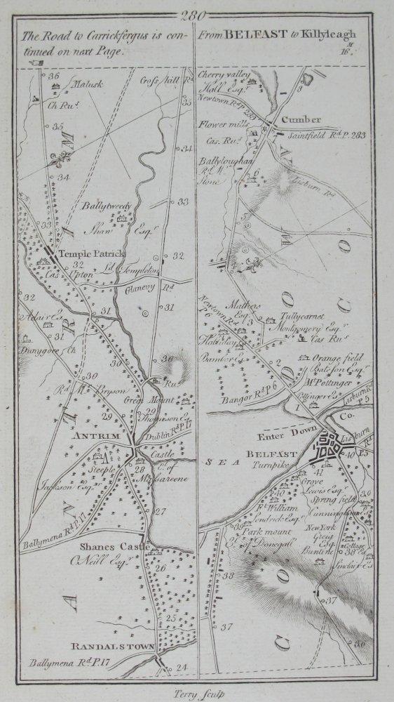 [From Dungiven to] Antrim, Belfast, & Carrickfergus. [and on verso] The ...