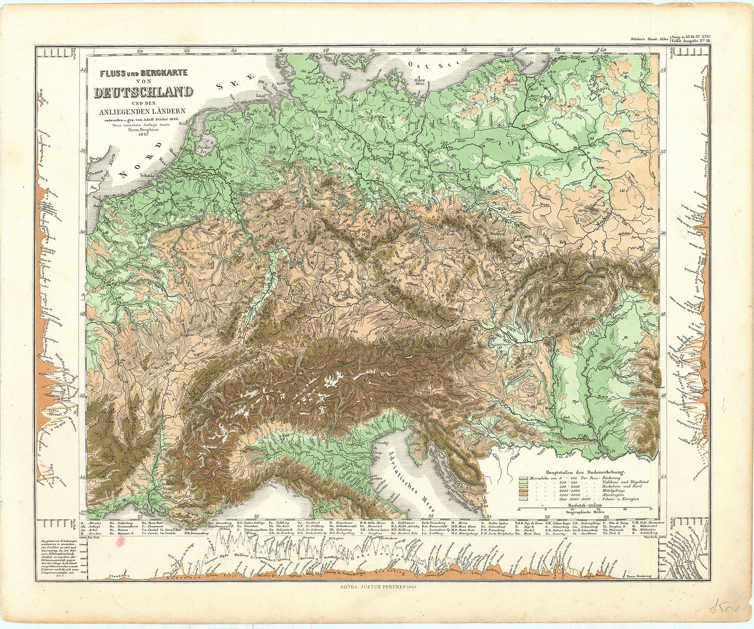 River and Mountain Map of Germany Fluss und Bergkarte von Deutschland ...