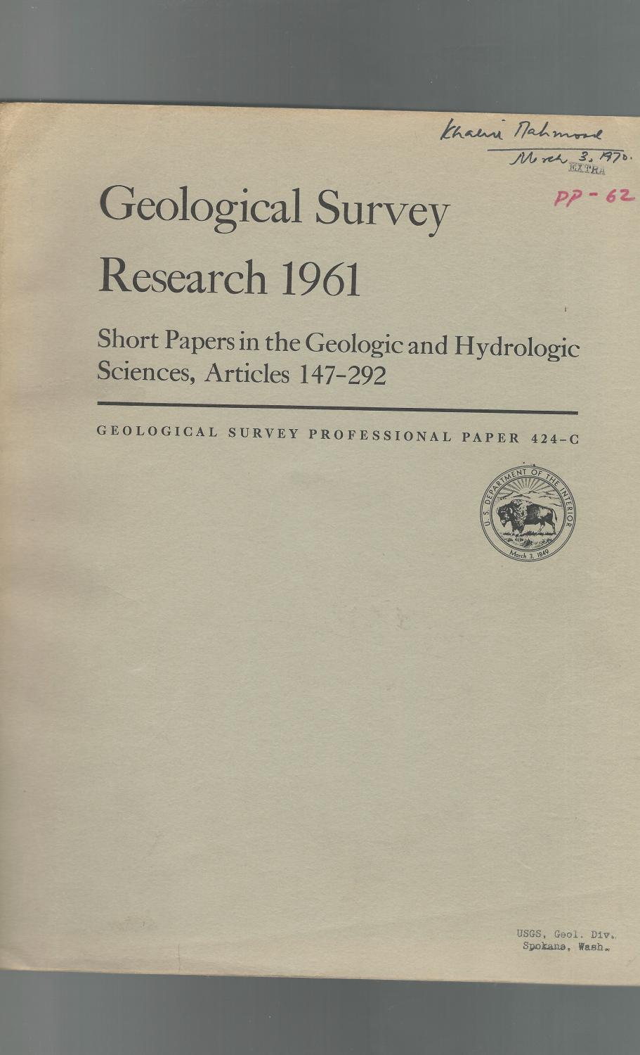 Short Papers in the Geologic and Hydrologic Sciences, Articles 147-292 ...