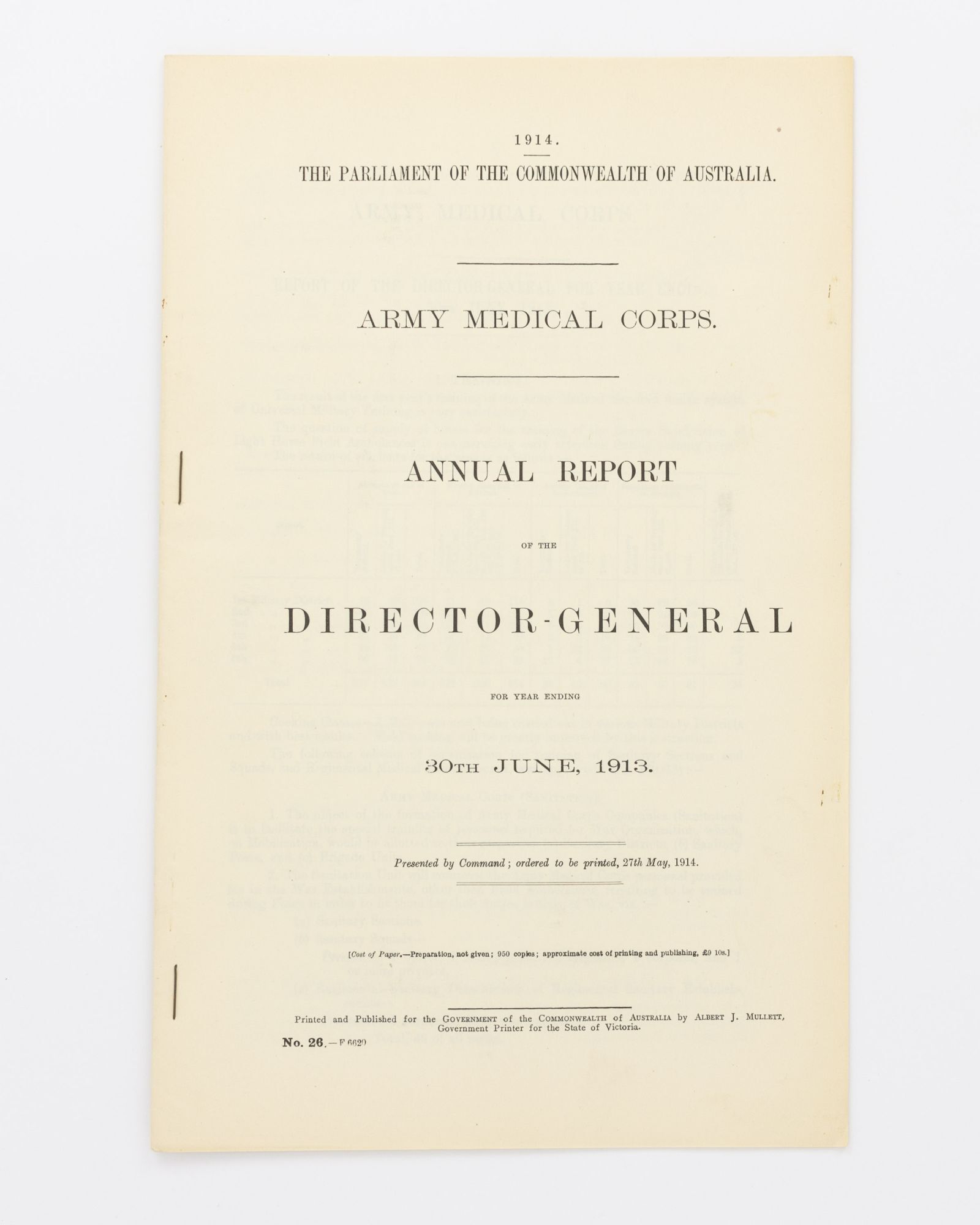 Army Medical Corps. Annual Report of the Director-General for the year ...