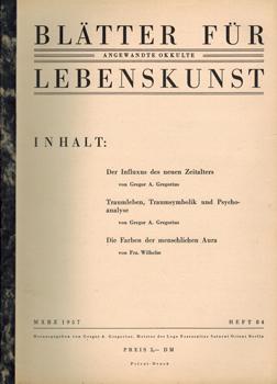 Blätter für angewandte okkulte Lebenskunst. März 1957 - [Heft 84]. von ...