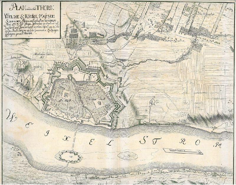 THORN. "Plan von der Stadt Thorn". Befestigungs- und Stadtplan mit ...