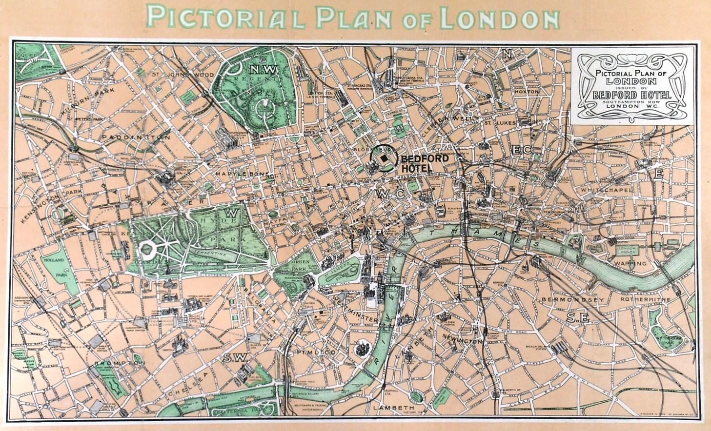 PICTORIAL PLAN OF LONDON ISSUED BY BEDFORD HOTEL, SOUTHAMPTON ROW ...