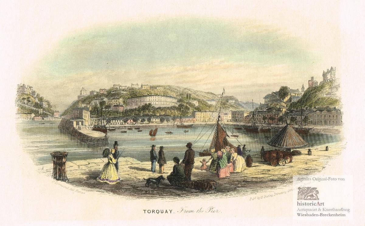 Torquay. From the Pier. View of the harbor of Torquay with ships and ...