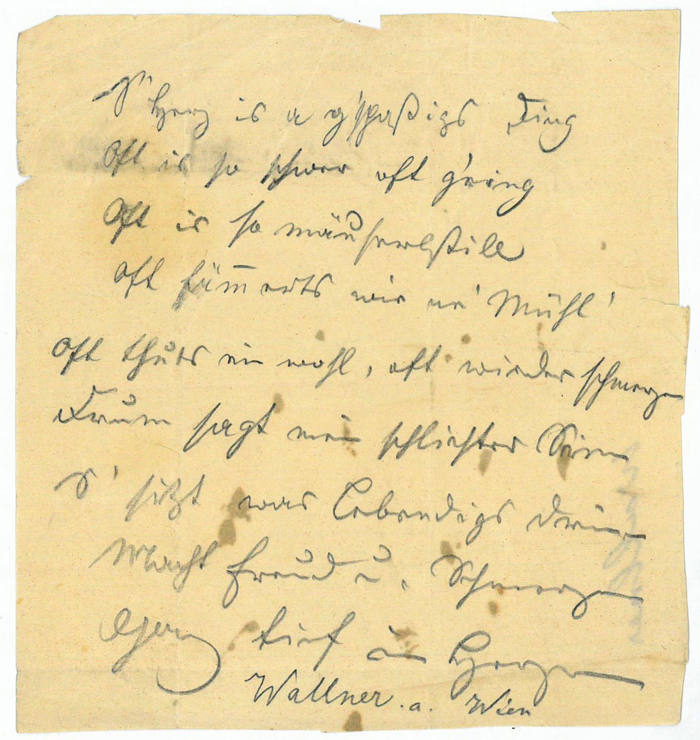 Eigenh. Gedicht mit U. by Wallner, Franz, Schauspieler und ...