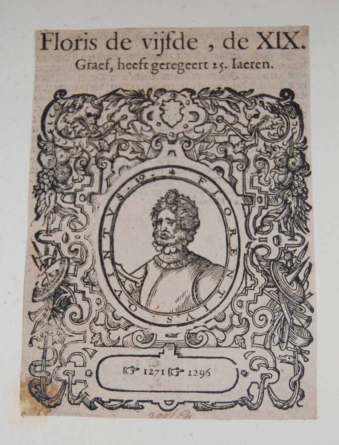 Portrait of Floris V, Count of Holland. SINGLE LEAF PORTRAIT WOODCUT ...
