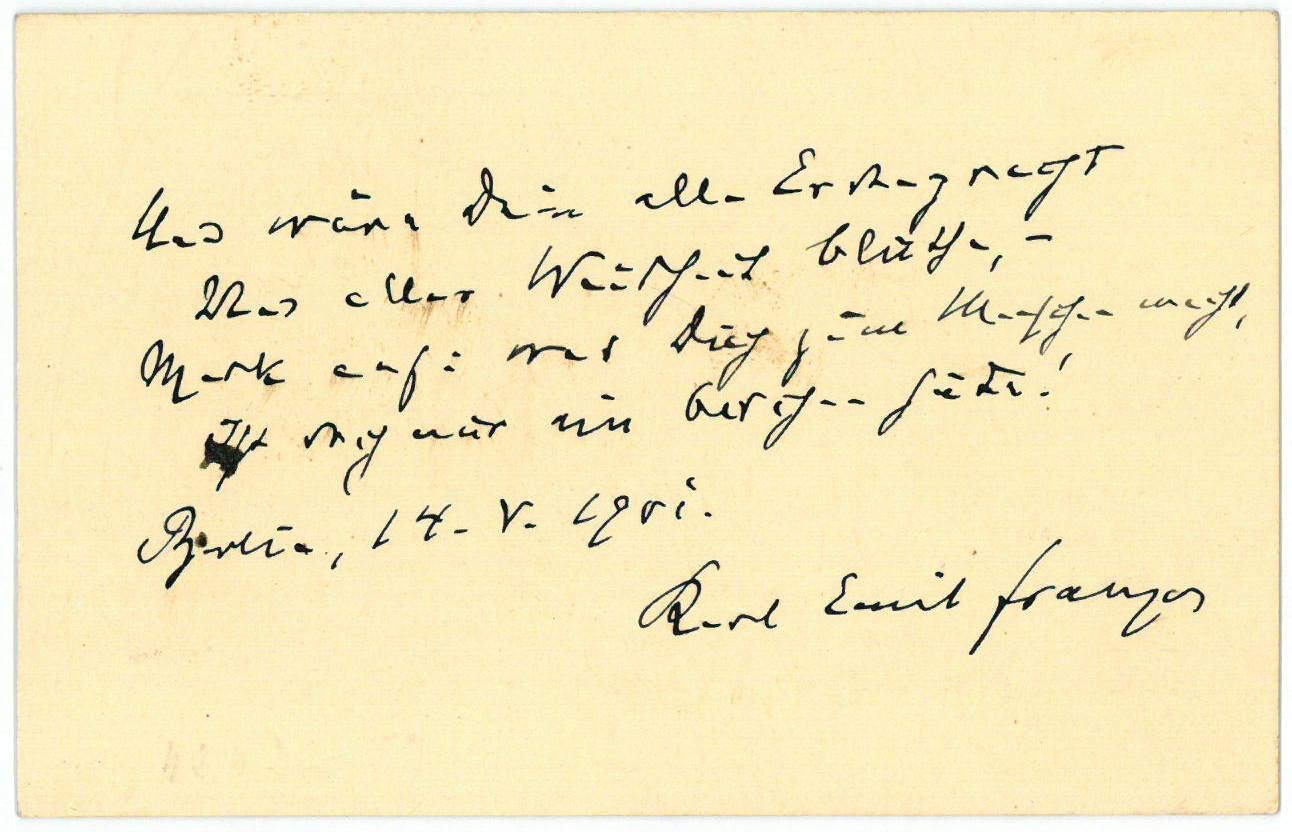 Albumblatt mit fünf eigenh. Zeilen und U. de Franzos, Karl Emil ...