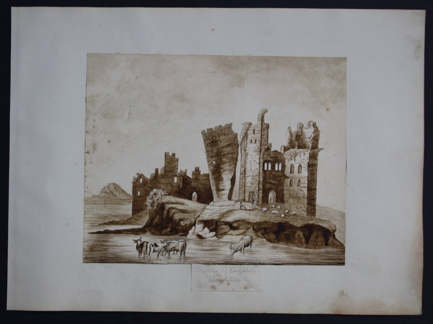 - Caerphilly Castle Watercolor Wales Aquarell drawing Biedermeier ...