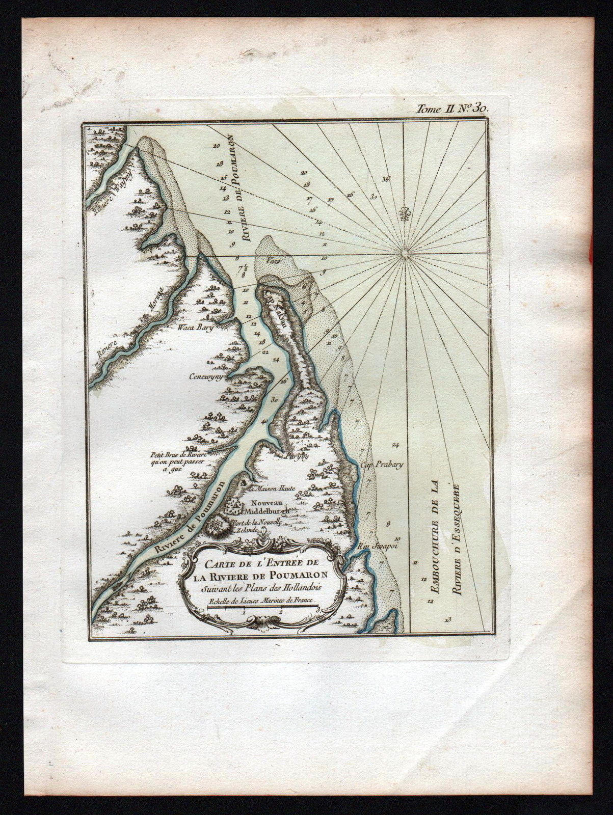 Pomeroon river Guyana South America Bellin handcolored antique map ...