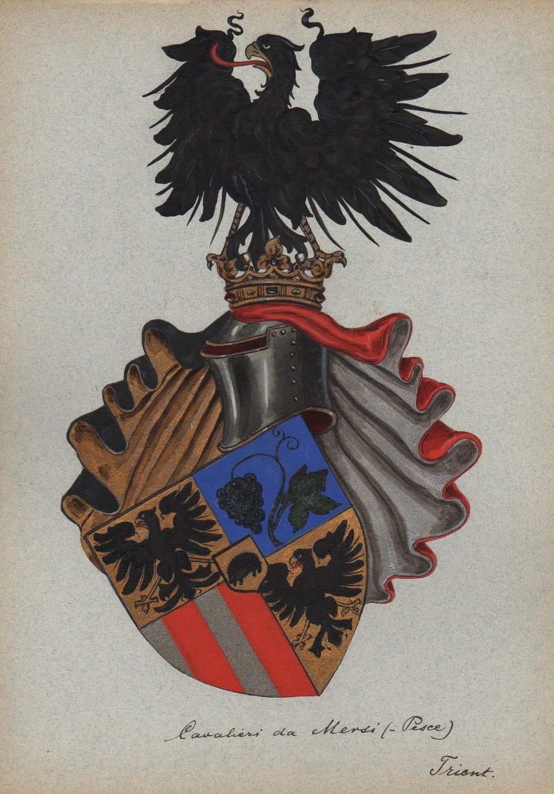 Merse Pesce Trient Trento Genealogie genealogy Wappen Original Aquarell ...