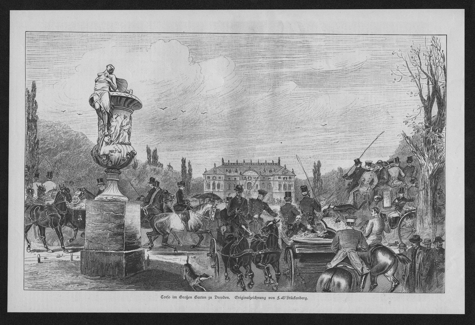 Corso Großer Garten zu Dresden Pferde Kutschen Italy engraving ...
