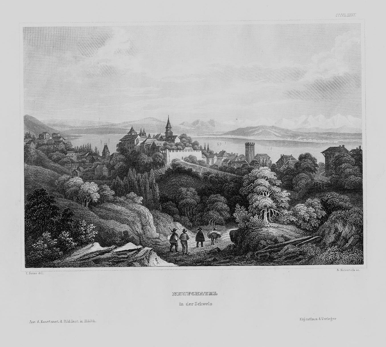 Neuenburg Neuchatel See Bauern Pferd Schweiz Suisse Original: (1840 ...