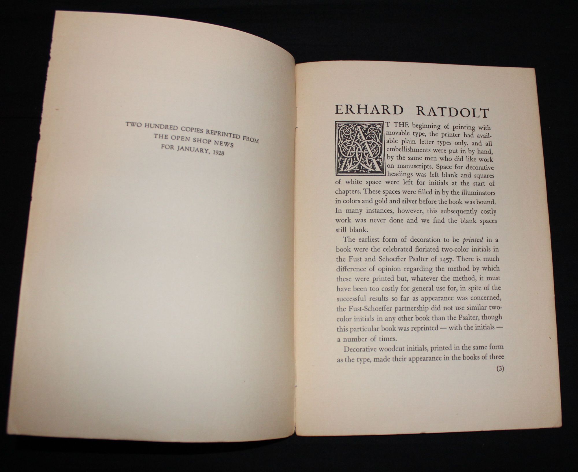 ERHARD RATDOLT: THE FATHER OF TYPOGRAPHIC DECORATION by McMurtrie ...