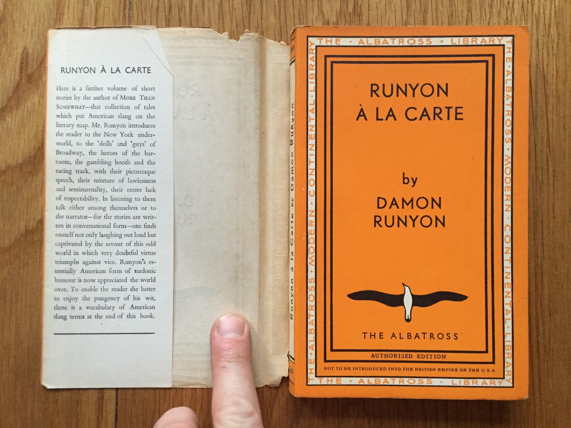 Runyon A la Carte by Damon Runyon: Very Good Soft cover (1947) 1st ... Runyon A la Carte by Damon Runyon: Very Good Soft cover (1947) 1st ...