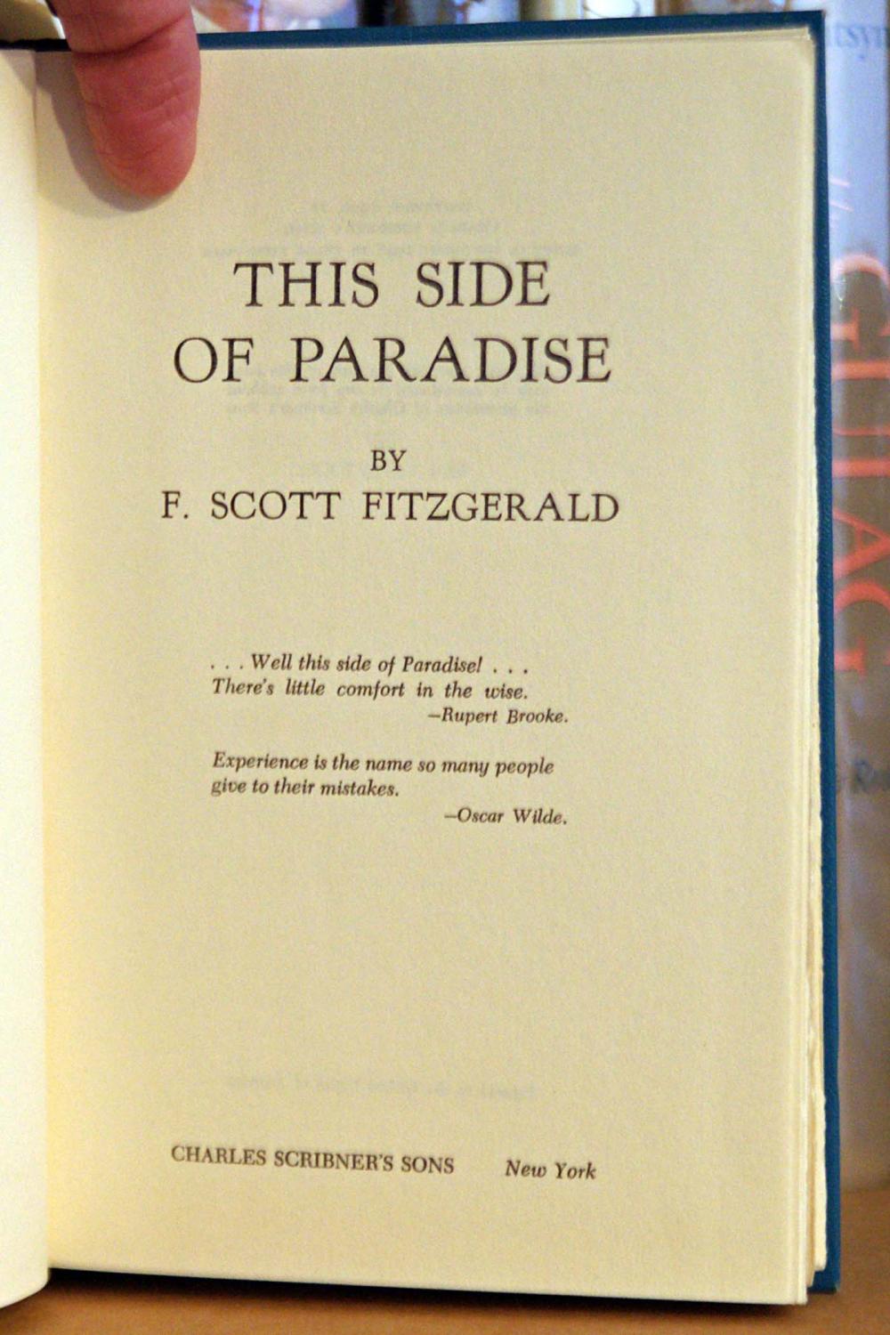 This Side of Paradise by Fitzgerald, F. Scott: Near Fine Hardcover ... This Side of Paradise by Fitzgerald, F. Scott: Near Fine Hardcover ...