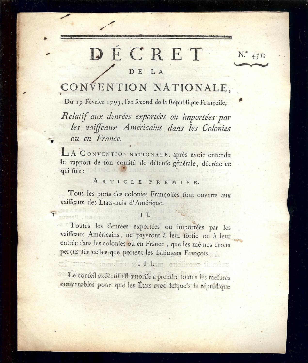 REVOLUTION FRANÇAISE - MARINE , COMMERCE - DECRET de la CONVENTION ... REVOLUTION FRANÇAISE - MARINE , COMMERCE - DECRET de la CONVENTION ...