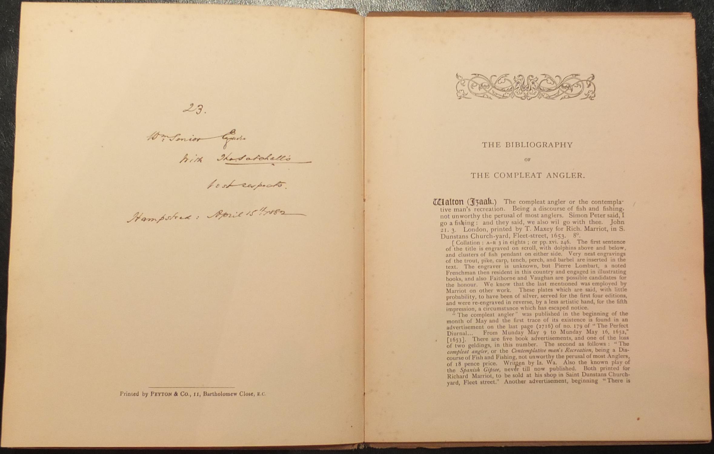 The Bibliography of Izaak Walton's Compleat Angler by SATCHELL, Thomas ...