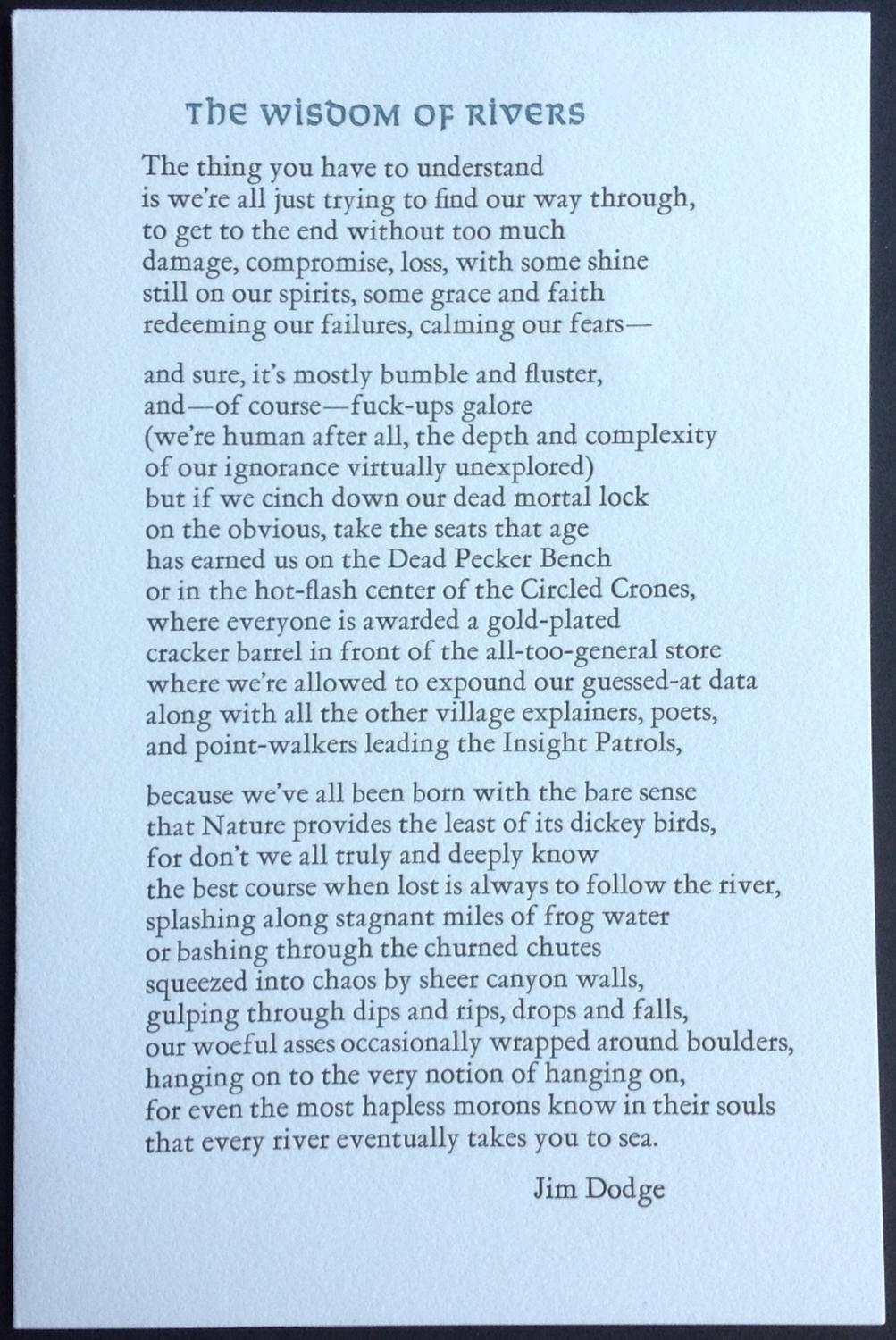 The Wisdom of Rivers by Dodge, Jim: New No Binding (2015) 1st Edition ...
