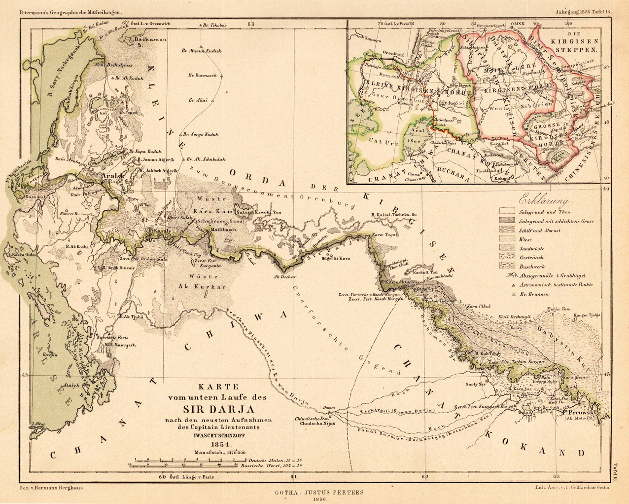 Karte vom untern Laufe des Sir Darja nach den neusten Aufnahmen des ...