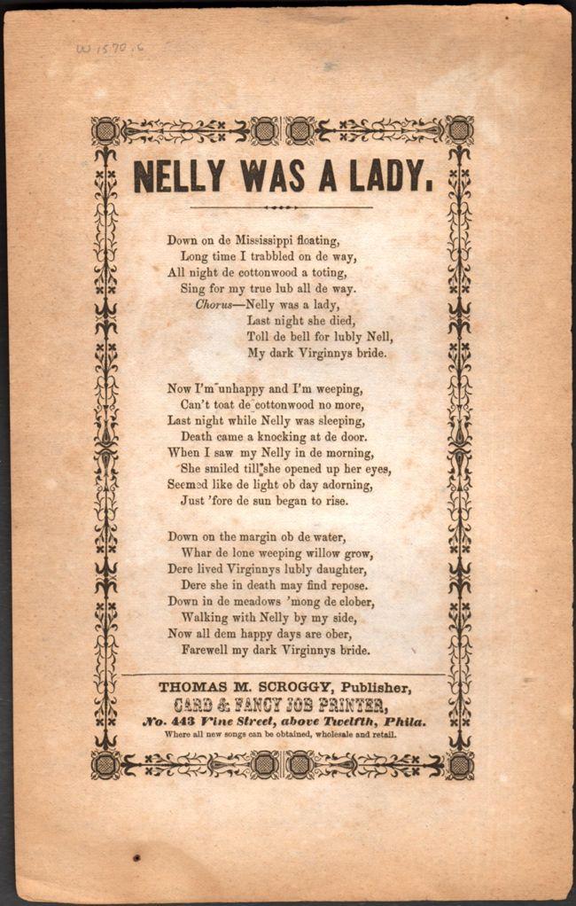 Nelly Was A Lady Broadside by Anon: Very good Broadside First Edition ...