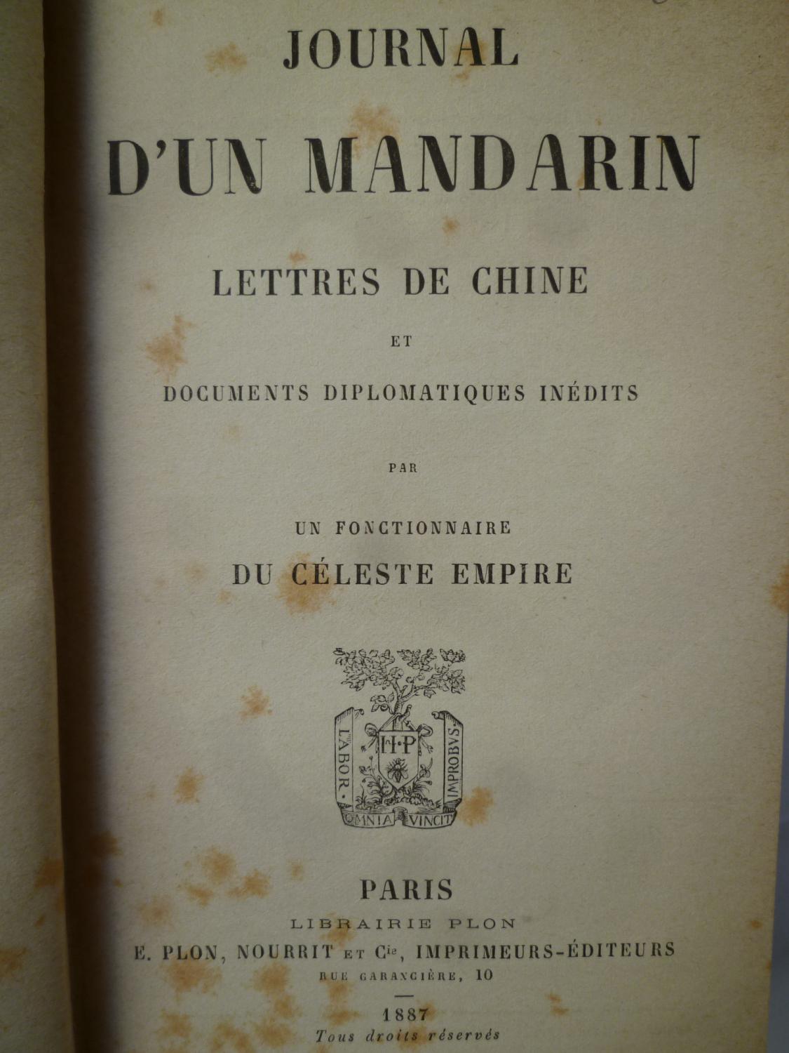 Journal d'un Mandarin - Lettres de Chine et Documents Diplomatiques ...