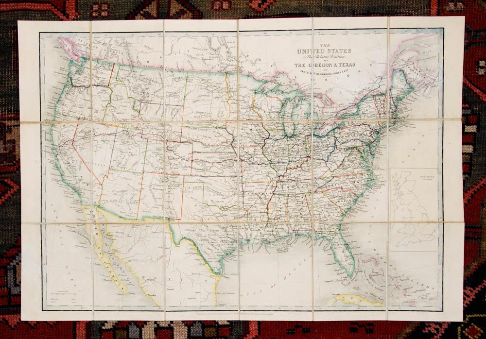 Engraved coloured map. The United States and the Relative Position of ...