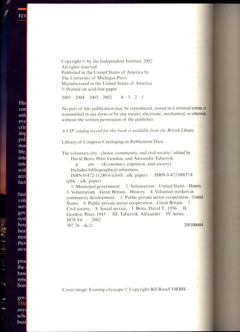 The Voluntary City / Choice, Community, and Civil Society by Beito ...