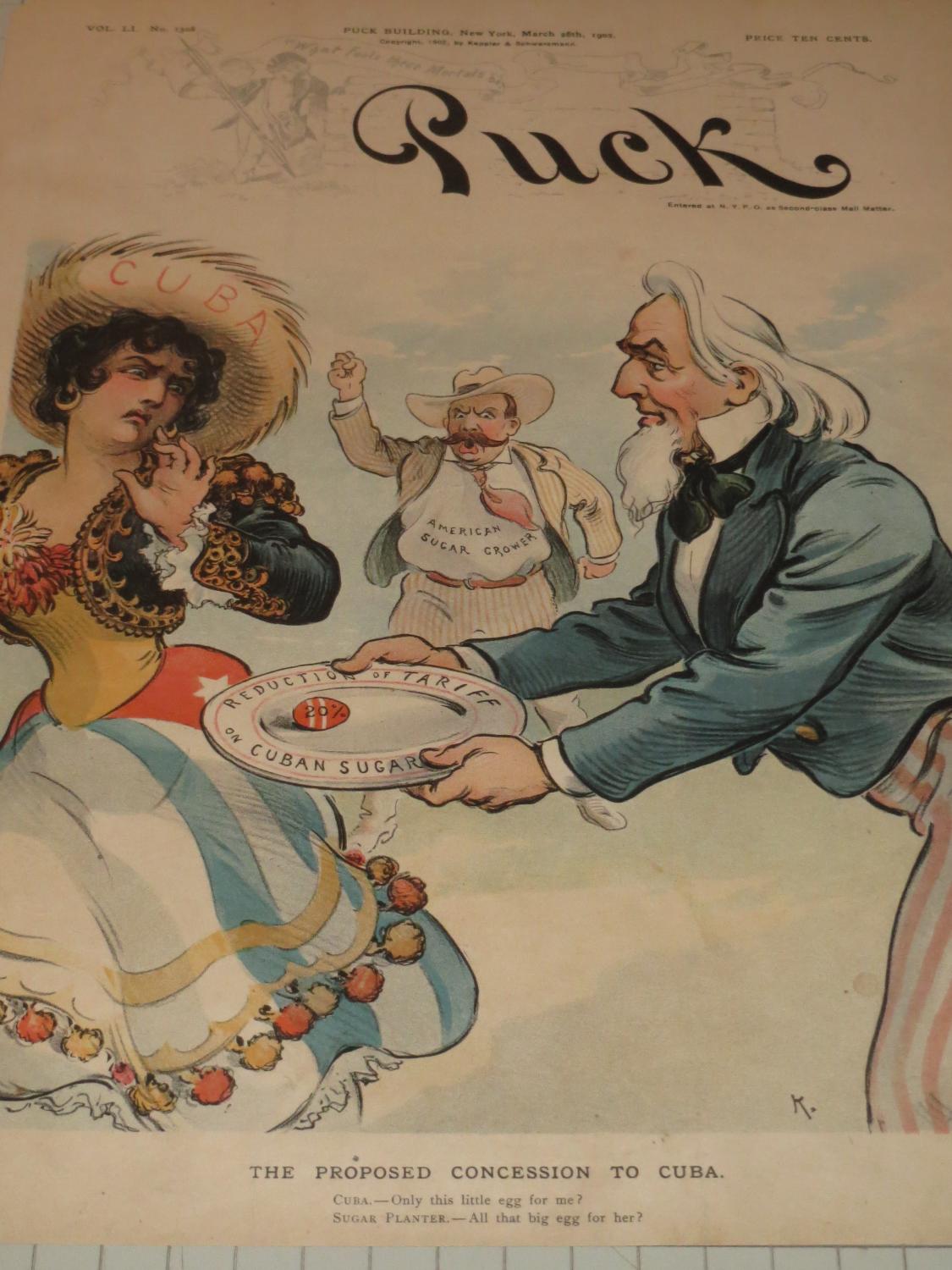 1902 Puck Lithograph of "Uncle Sam & Cuba " - The Proposed Concession ...