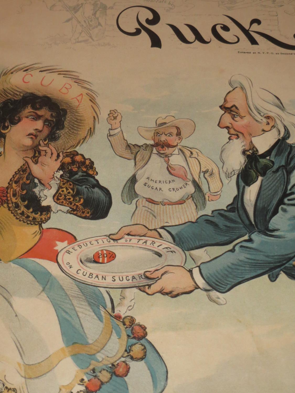 1902 Puck Lithograph of "Uncle Sam & Cuba " - The Proposed Concession ...