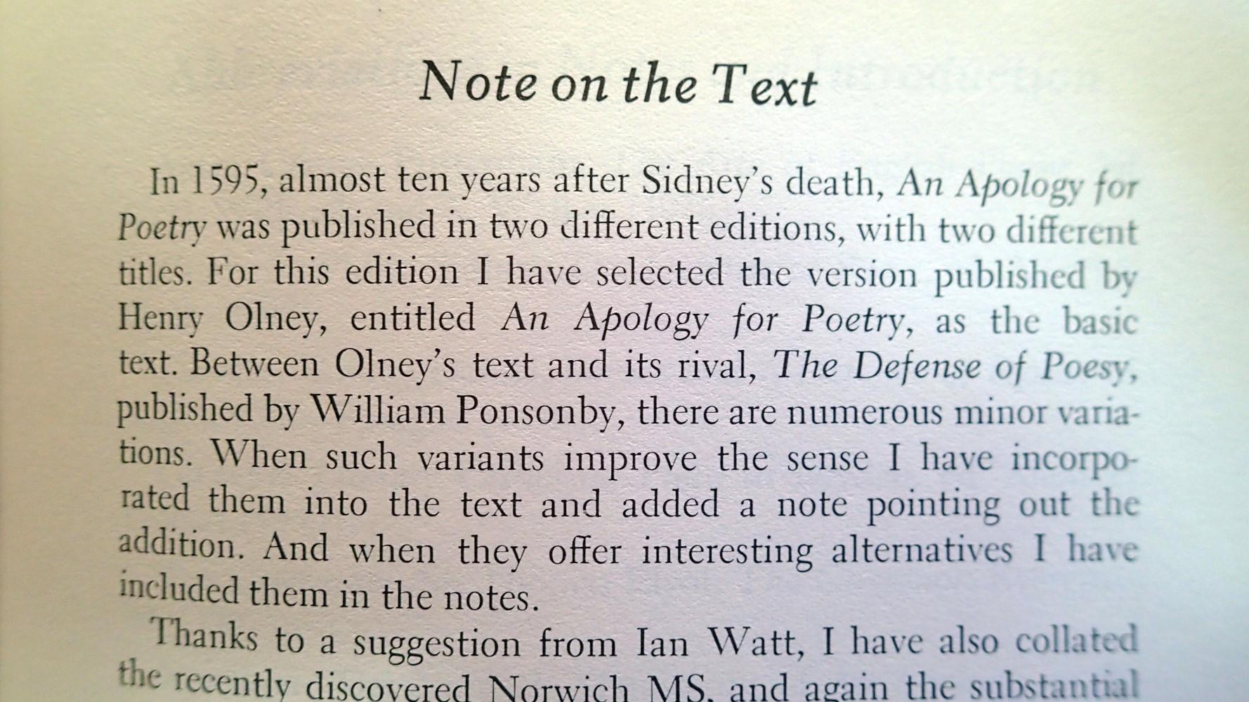 AN APOLOGY FOR POETRY by Sidney, Sir Philip: Robinson, Forrest G. (Ed ...
