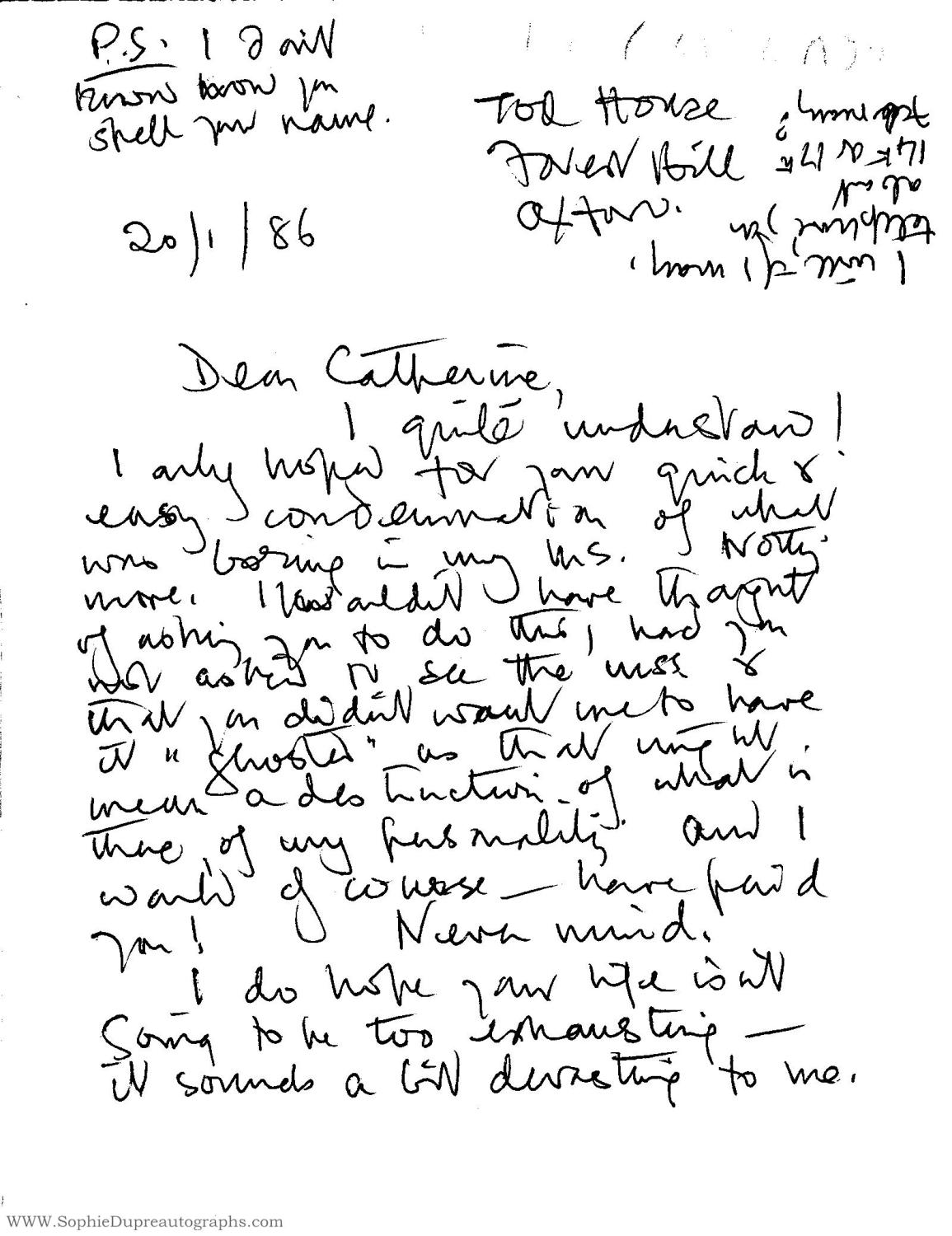 Fine Autograph Letter signed to 'Dear Catherine' (Kathleen, b. 1898 ...