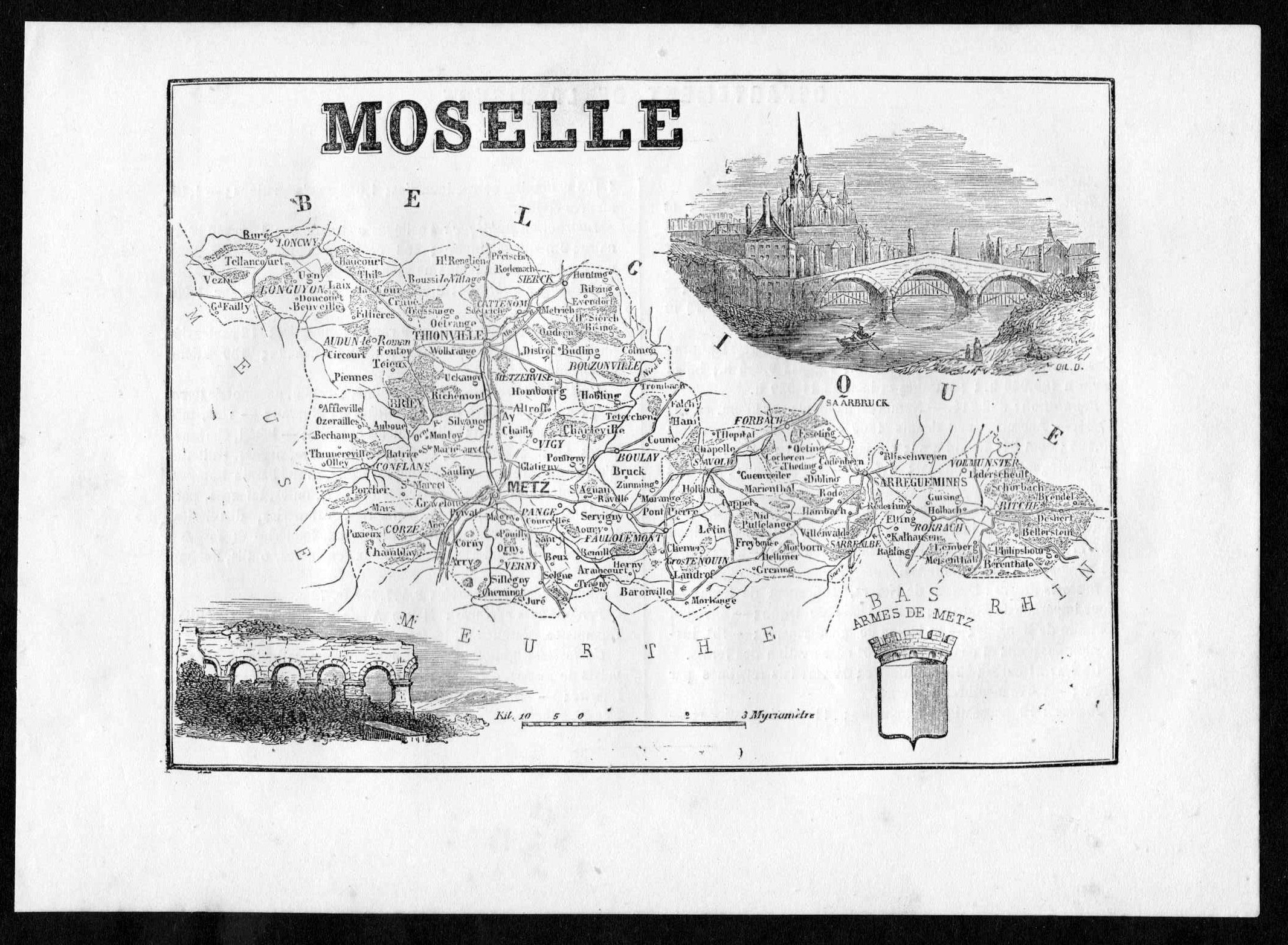 "Moselle" - Metz Frankreich France Departement Karte map Holzstich ...