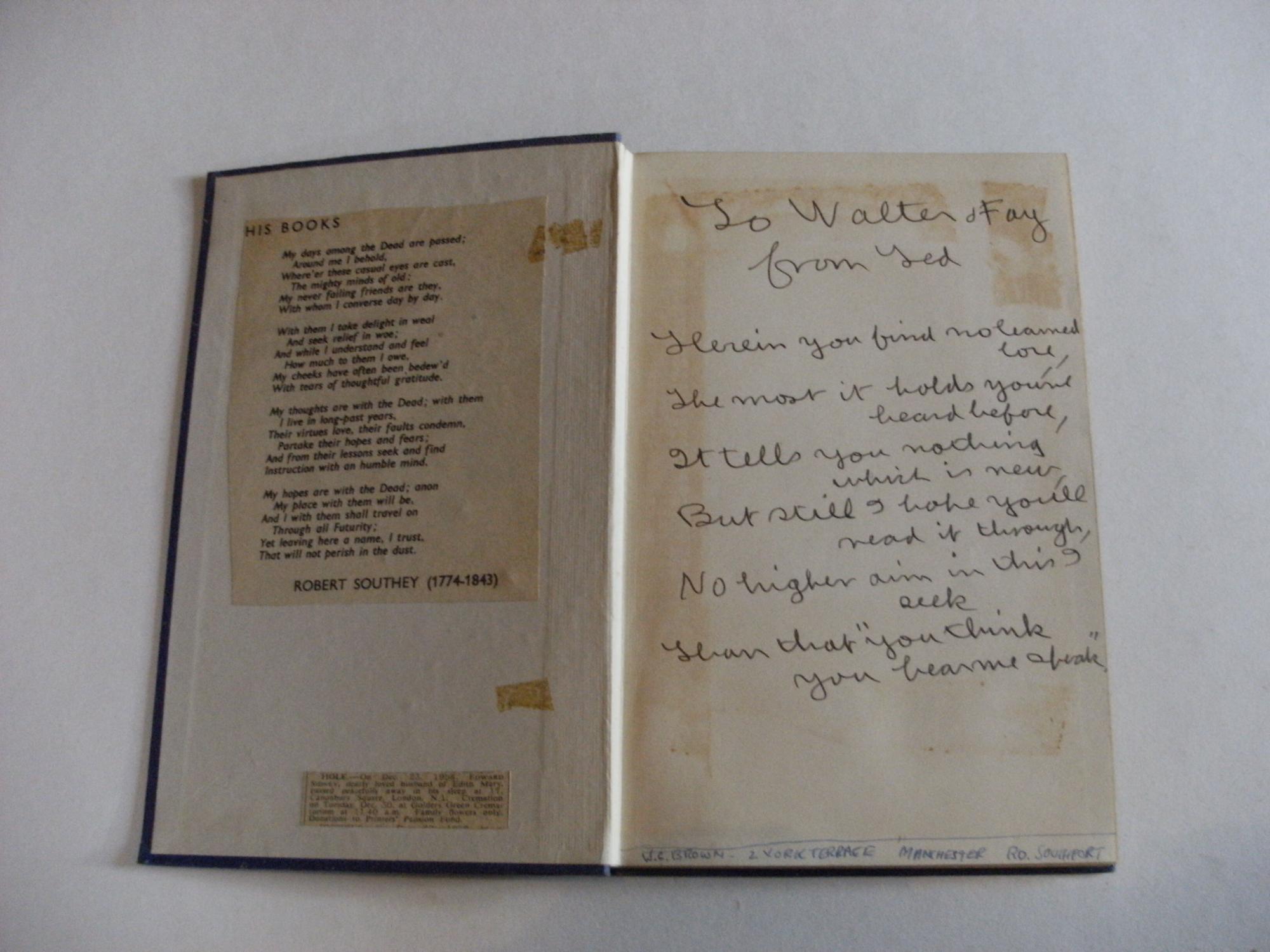 SANITY RARE. An Essay in Verse. With hand-written poem on front ...