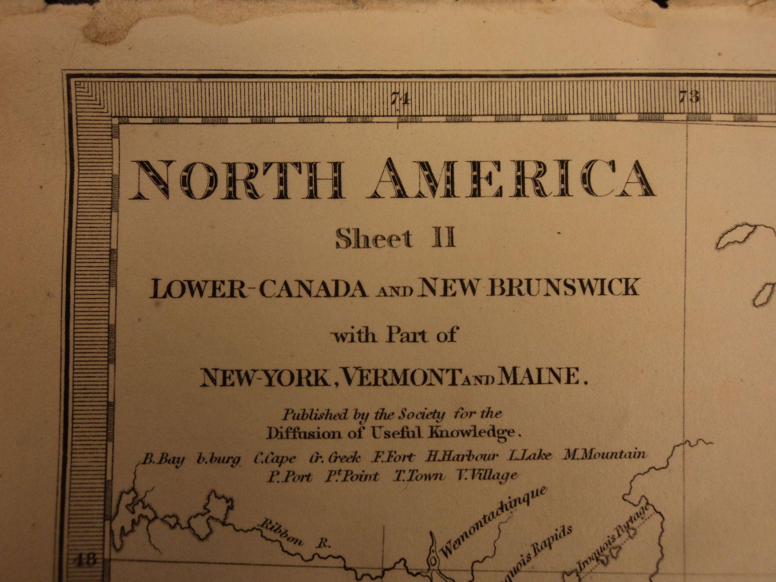 1844 BEAUTIFUL Huge Color MAP North America Canada Maine Montreal ATLAS ...