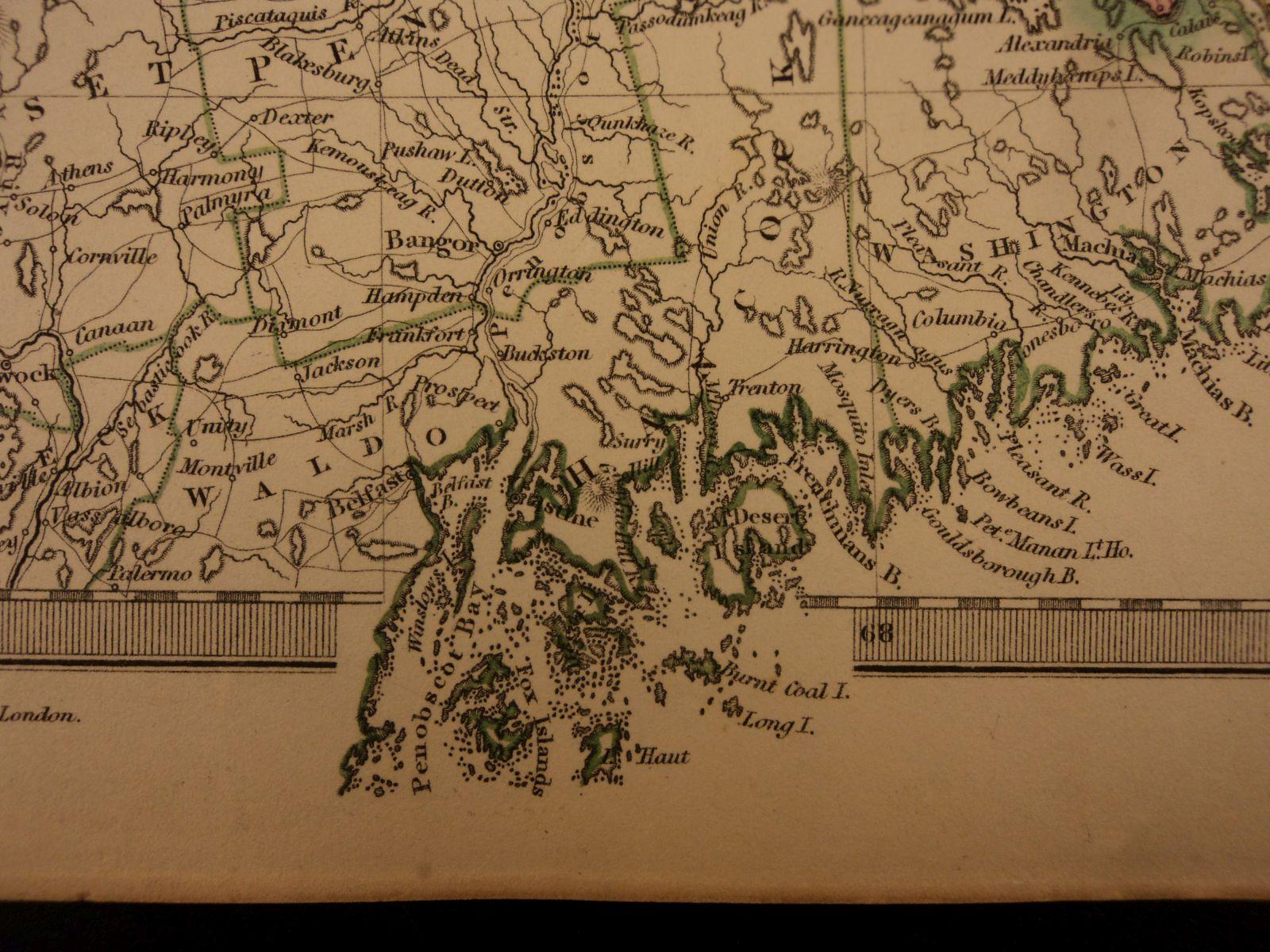 1844 BEAUTIFUL Huge Color MAP North America Canada Maine Montreal ATLAS ...