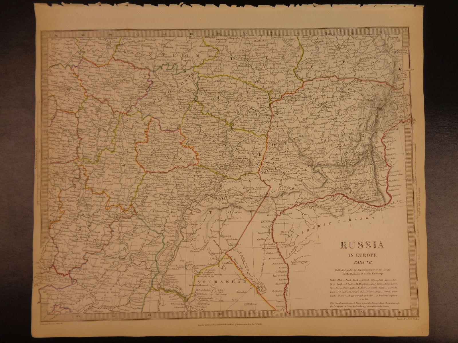 1844 BEAUTIFUL Huge Color MAP of Southeast Russia Europe Moscow ...