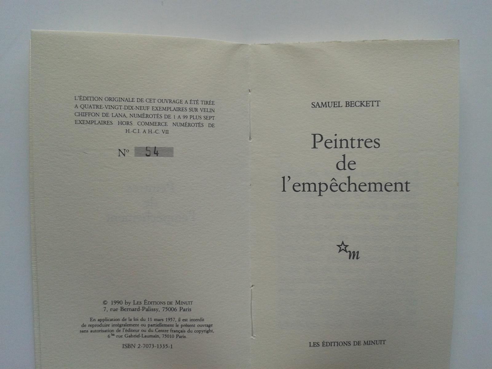 Peintres de l' Empêchement [ Exemplaire sur Vélin ] by BECKETT Samuel ...