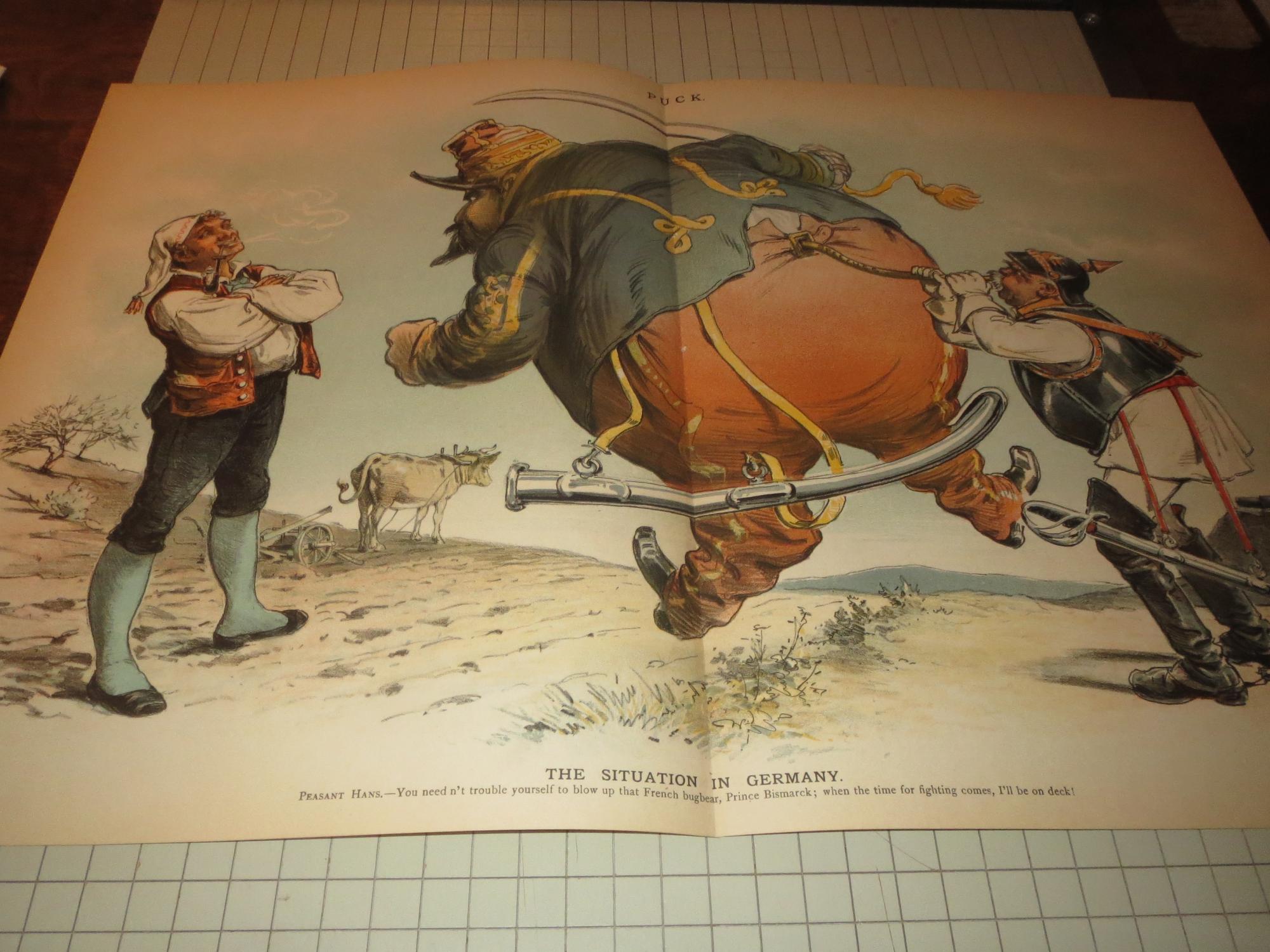 1887 Puck Lithograph of "The Situation in Germany" - Bismarck, Bloated ...