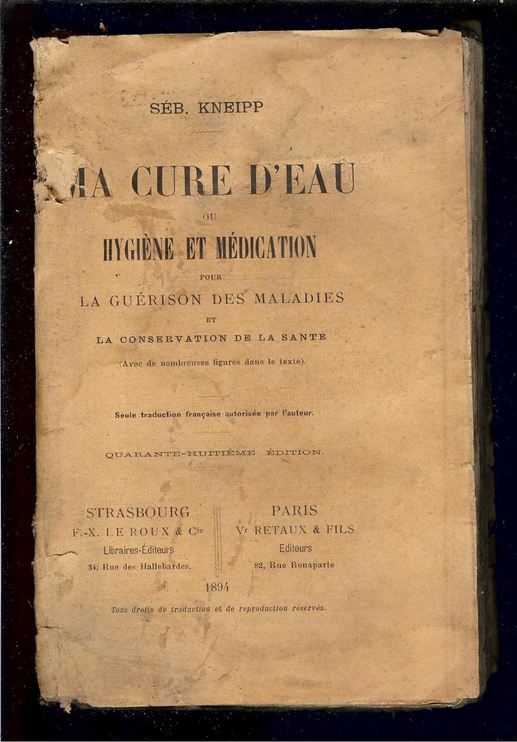 MA CURE d'EAU ou HYGIENE et MEDICATION. de KNEIPP Seb: Bon Couverture ...