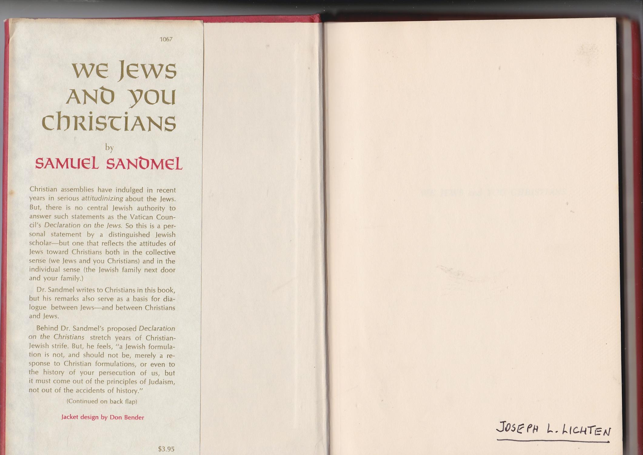 We Jews and you Christians by Sandmel, Samuel: Very Good Hardcover ...