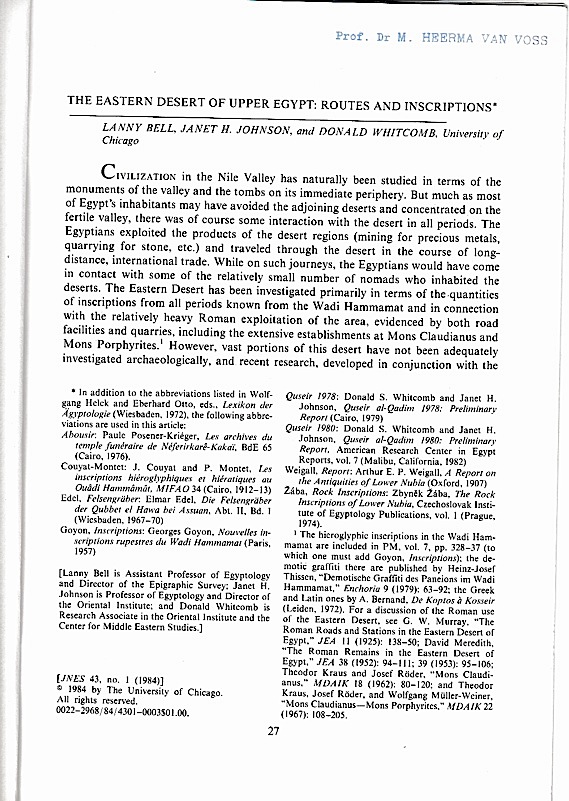 The Eastern Desert of Upper Egypt: Routes and Inscriptions. (Journal of ...