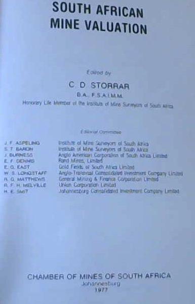 South African Mine Valuation by Storrar, C D: Good Hardcover (1977 ...
