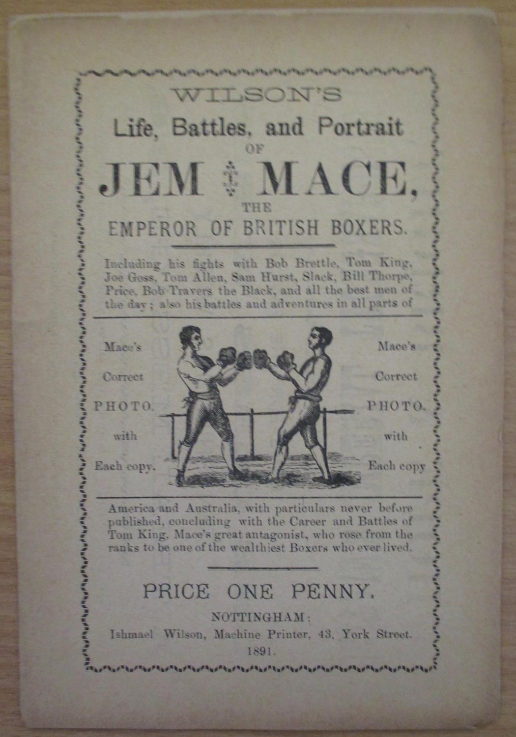 Wilson's Life, Battles and Portrait of Jem Mace. The Emperor of British ...