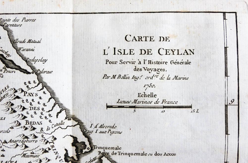 Kupferstich-Landkarte von Bellin. Carte de l'isle de Ceylan. by Sri ...