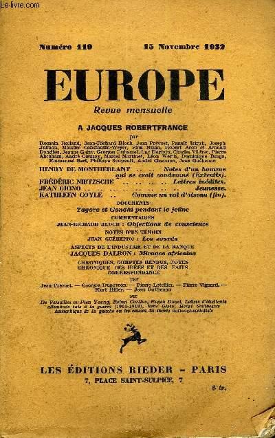 EUROPE REVUE MENSUELLE N° 119 - A JACQUES ROBERTFRANCEparRomain Rolland, Jean-Richard Bloch ...