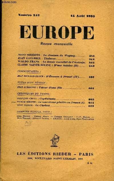 EUROPE REVUE MENSUELLE N° 152 - NOTO SOUROTO : La chanson du Wayang ...