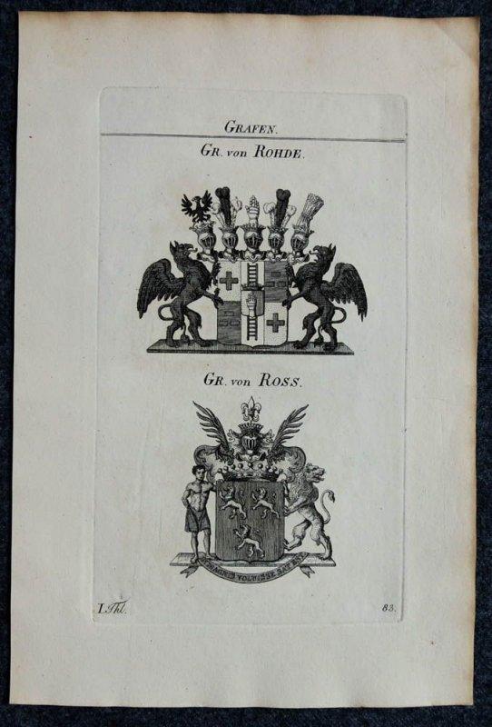 Kupferstich von Tyroff. Grafen. Gr. von Rohde. Gr. von Ross. von Wappen ...
